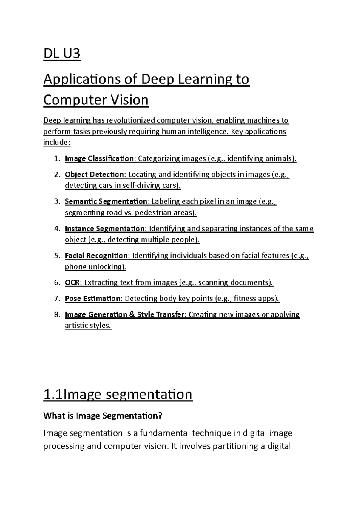 DL U3 Applications of Deep Learning in Computer Vision - Studocu