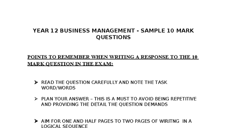 BM 10 MARK QUESTIONS: STRATEGIES FOR SUCCESS IN EXAMS - Studocu