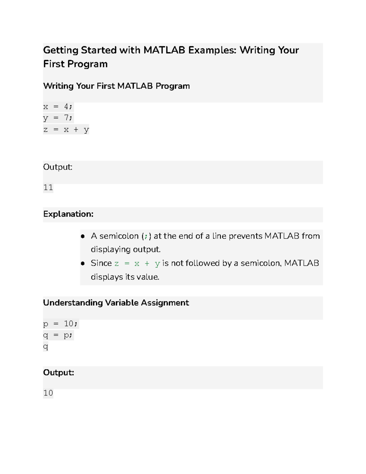MATLAB 101: Introductory Examples for Beginners - Studocu