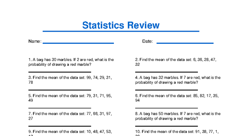 Statistics Review 1: Probability & Mean Calculations - Studocu