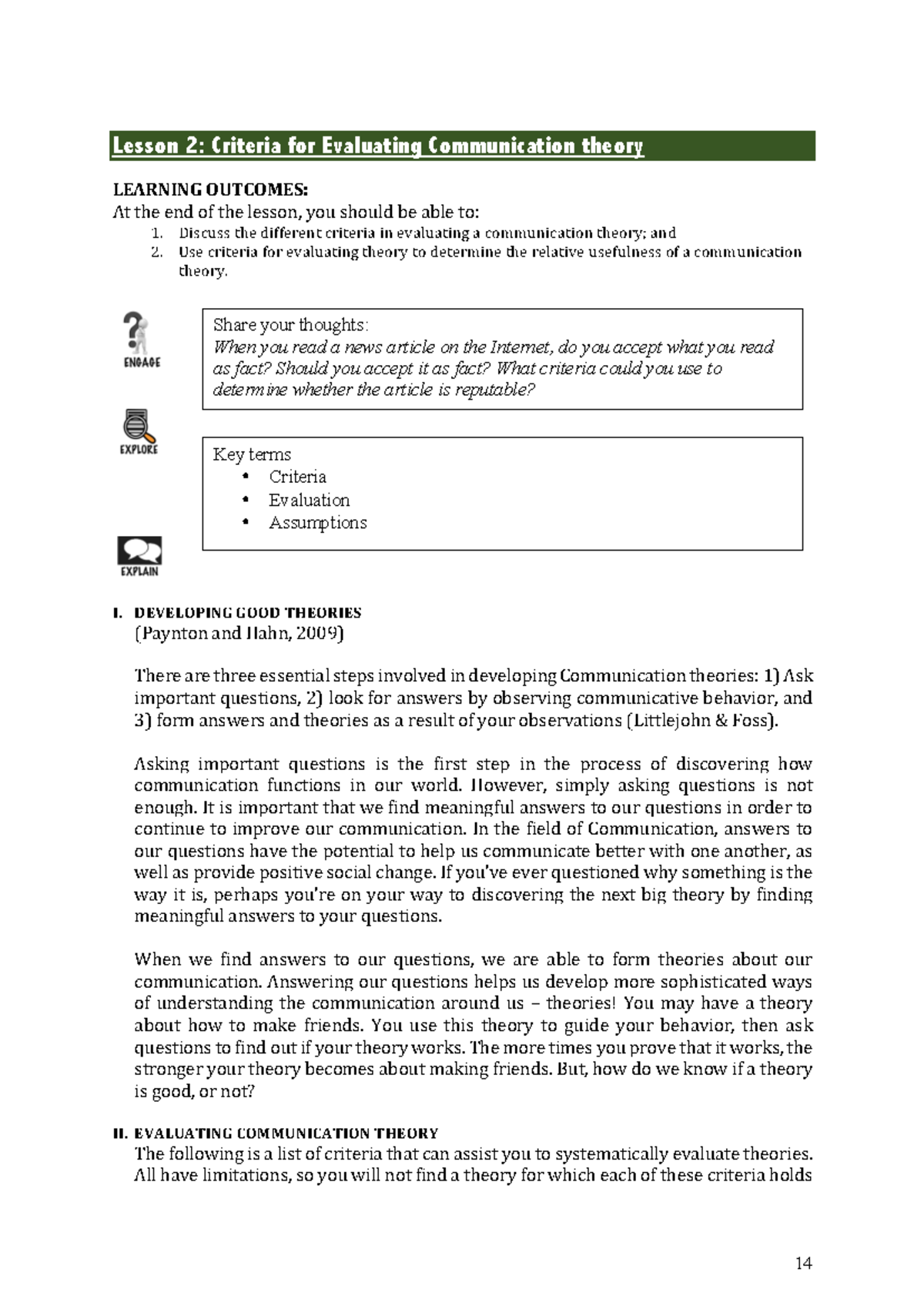 Evaluating Communication Theory: Key Criteria and Insights - Studocu