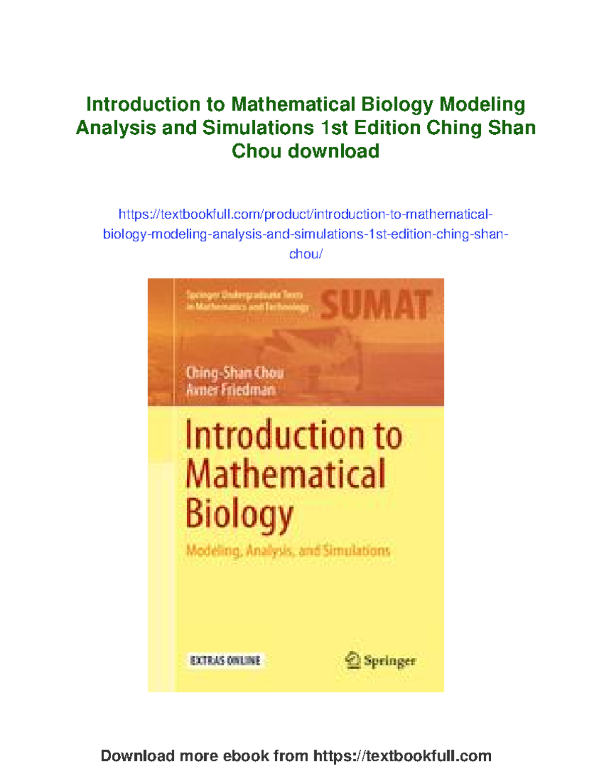 Introduction to Mathematical Biology: Modeling, Analysis & Simulations ...
