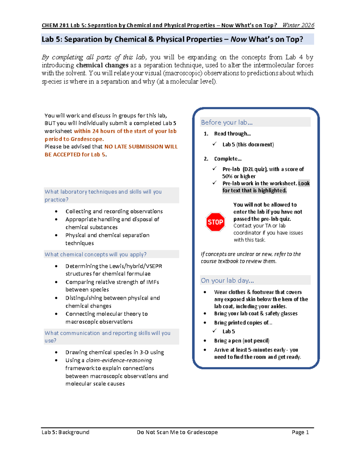 CHEM 201 Lab 5: Separation of Chemical & Physical Properties - Winter ...