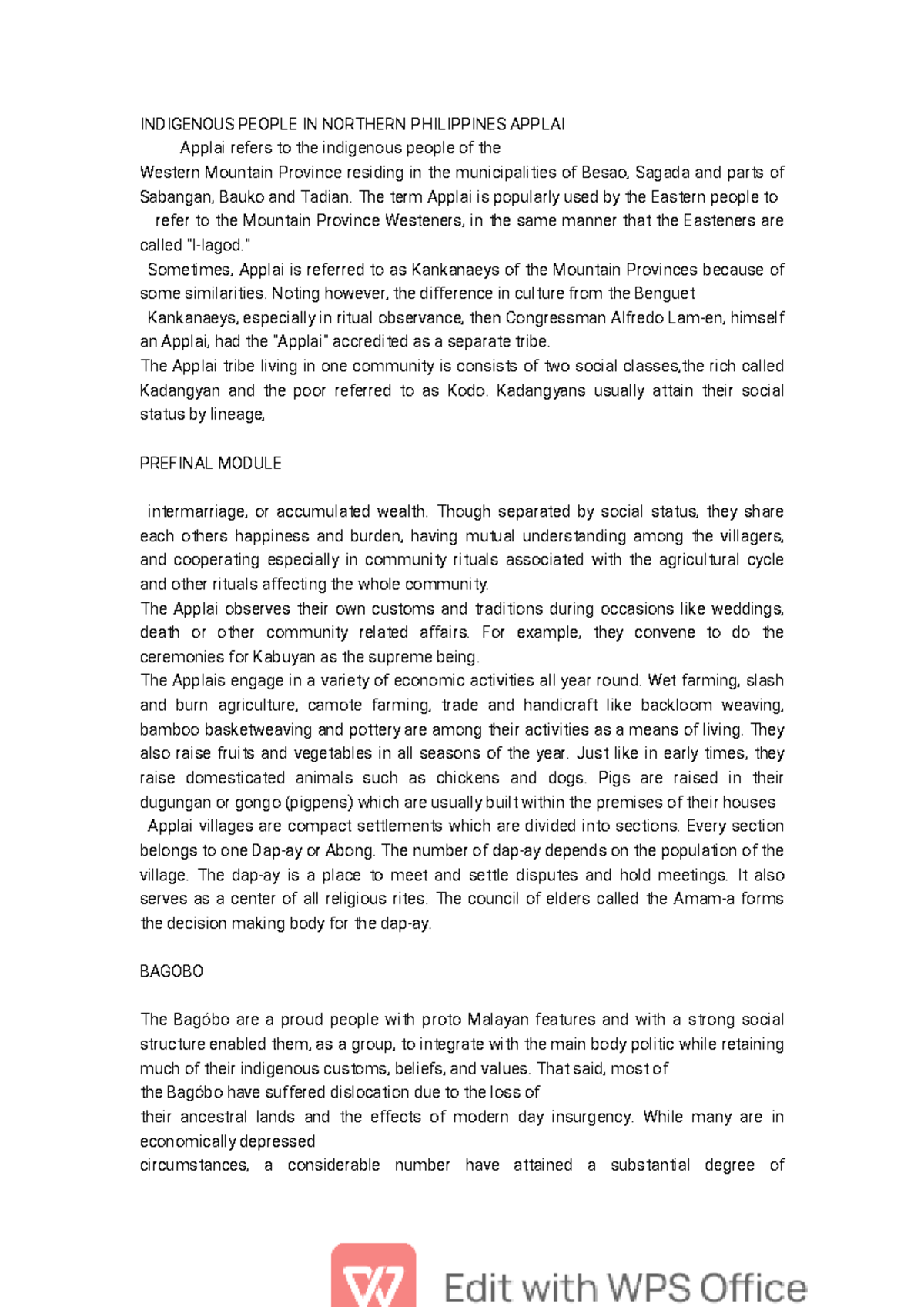 Indigenous Peoples of Northern Philippines: Applai Tribe Overview - Studocu