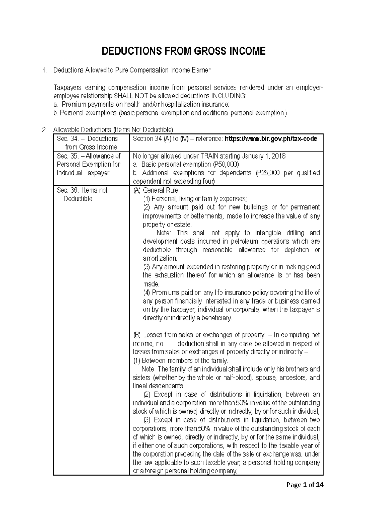 Deductions from Gross Income: Key Tax Guidelines and Regulations - Studocu