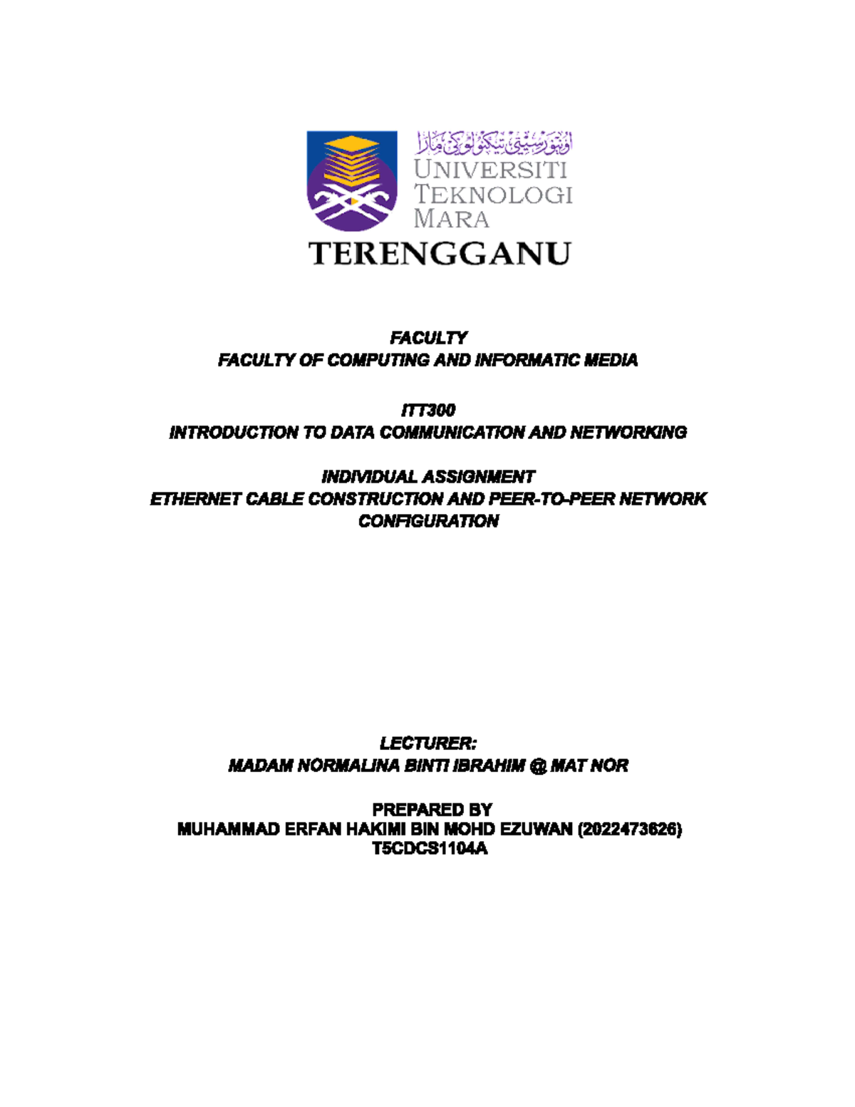 ITT300 Ethernet Cable Construction Assignment and Network Configuration - Studocu