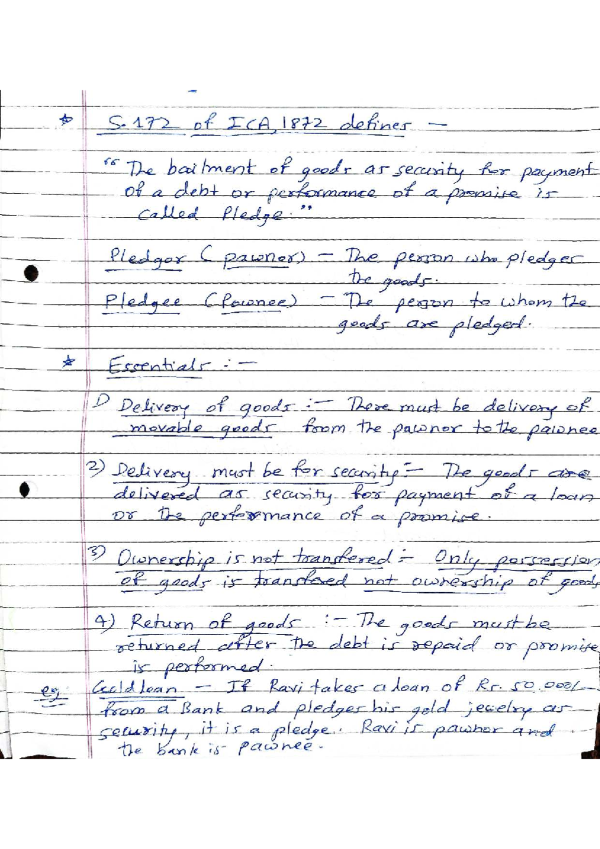 Pledge and Bailment: Essentials and Rights of Pawnor (S.172 ICA, 1872 ...