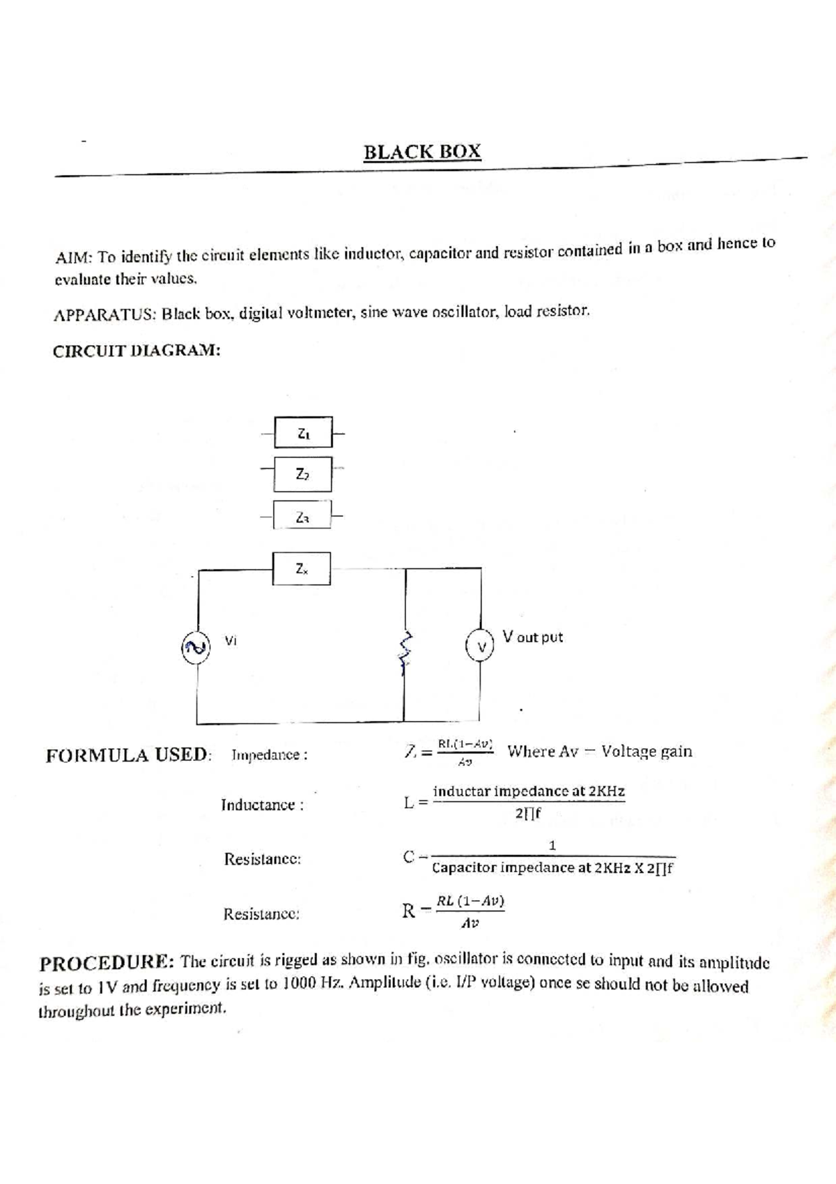 EE 101 Lab: Black Box Circuit Element Identification and Evaluation ...