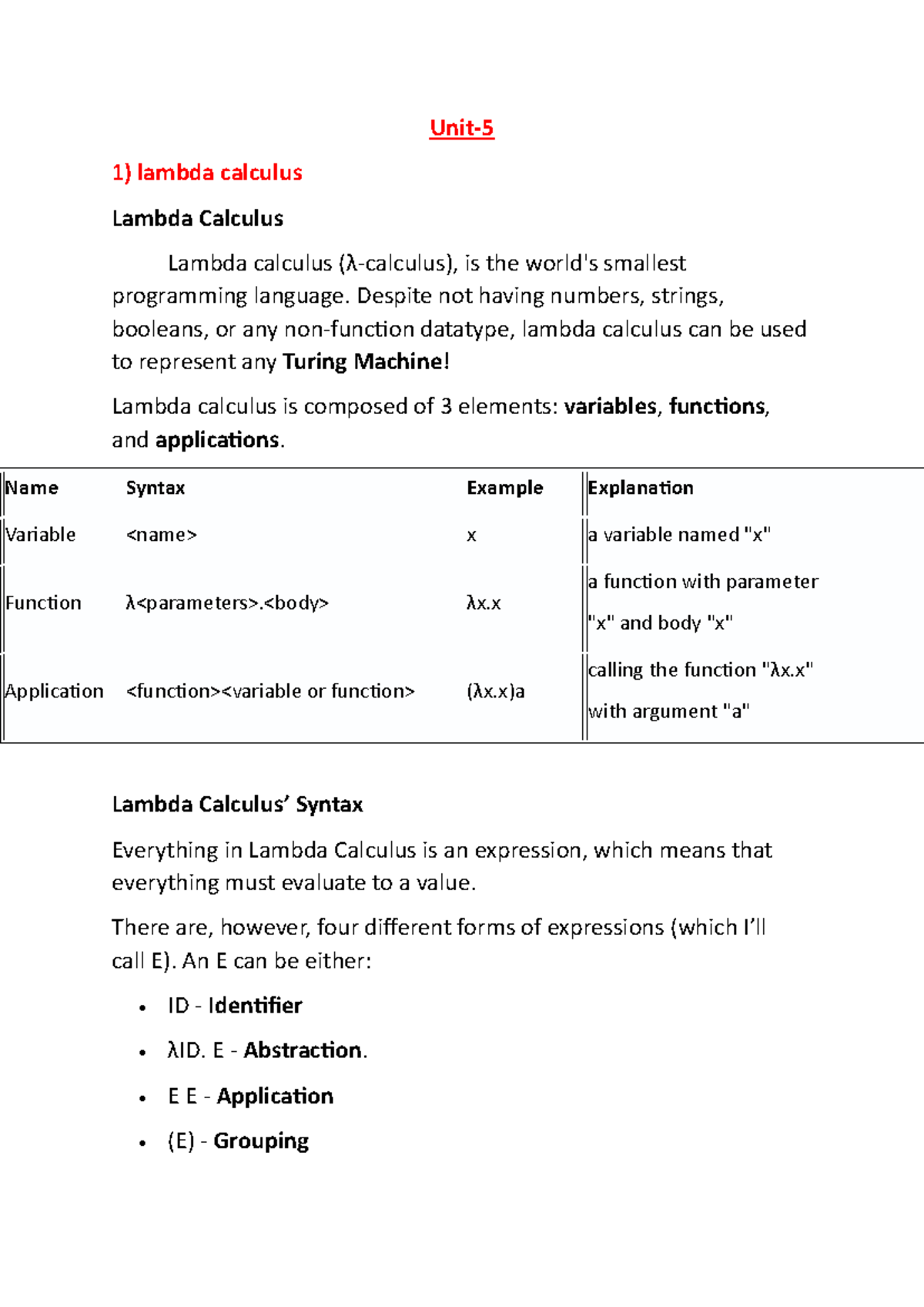 PPL Unit-5: Exploring Lambda Calculus and Functional Programming - Studocu