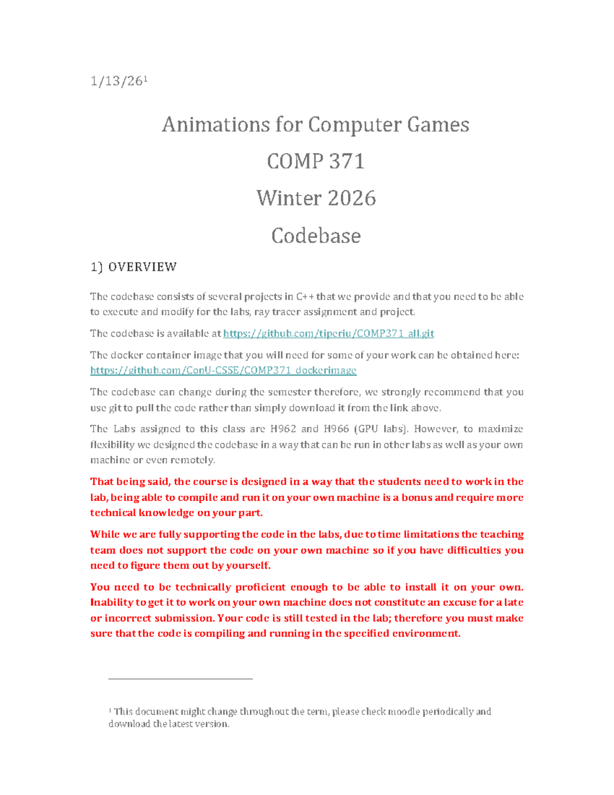 Animations for Computer Games COMP 371 Winter 2026 Codebase Overview ...