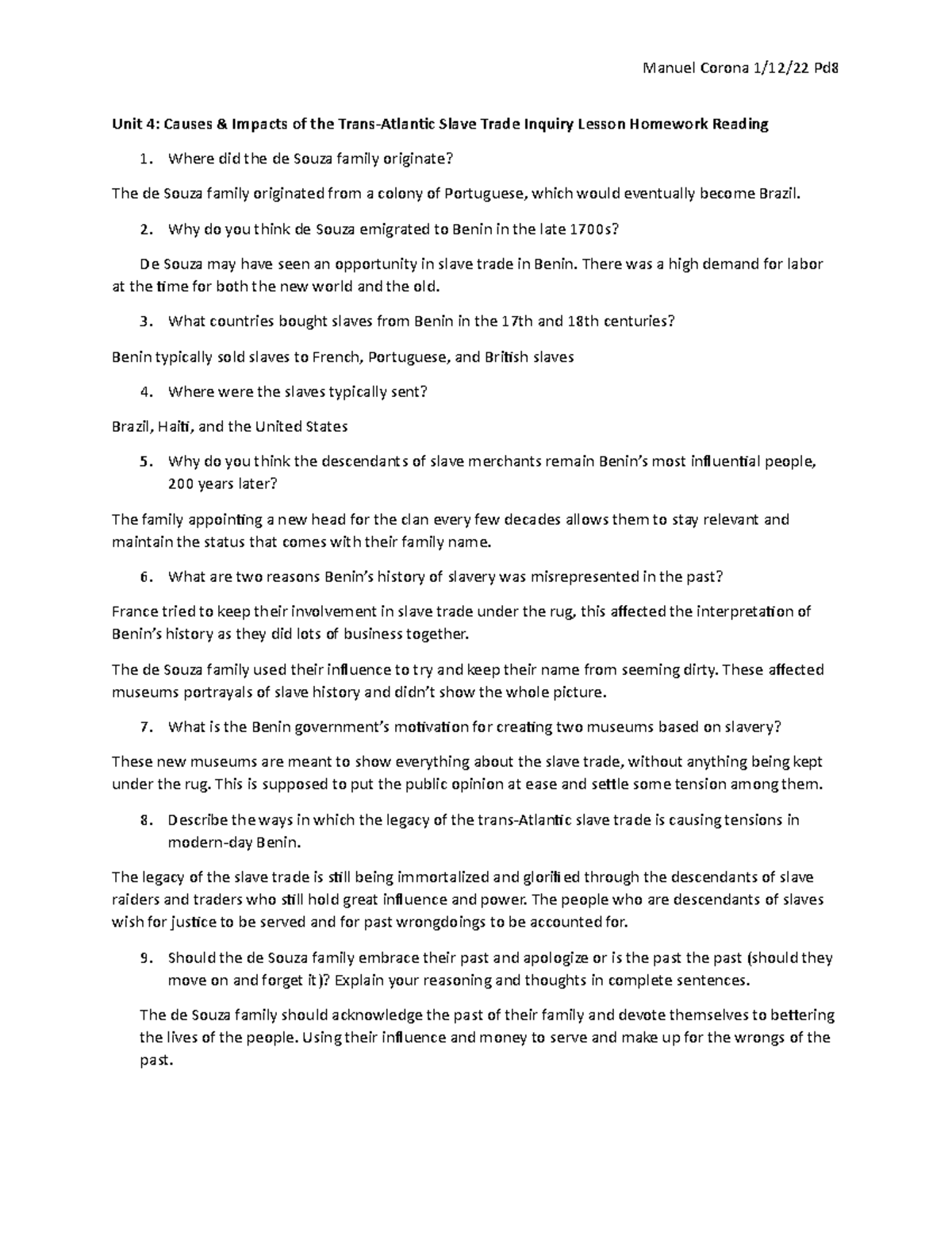 Unit 4 Homework: Causes & Impacts of the Trans-Atlantic Slave Trade ...