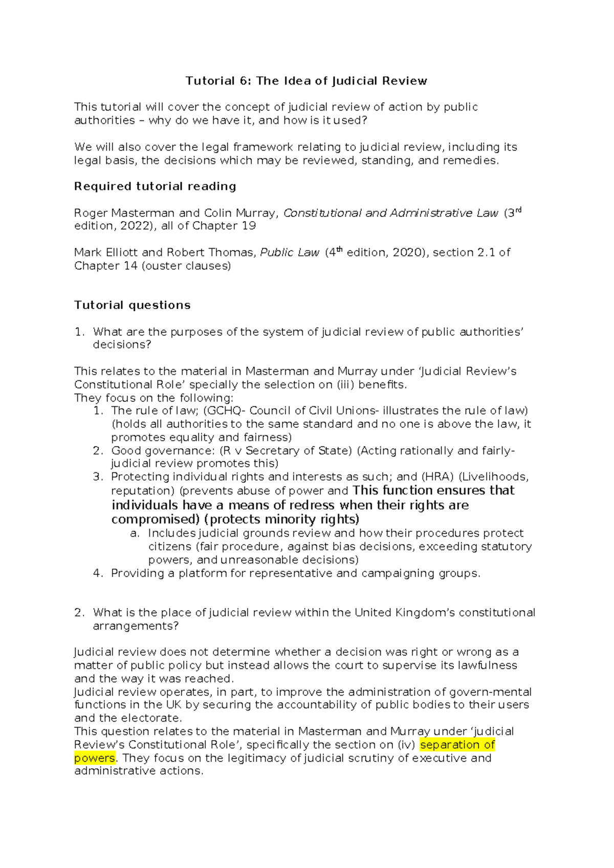 LW1120 Tutorial 6: Understanding Judicial Review Concepts and Framework ...