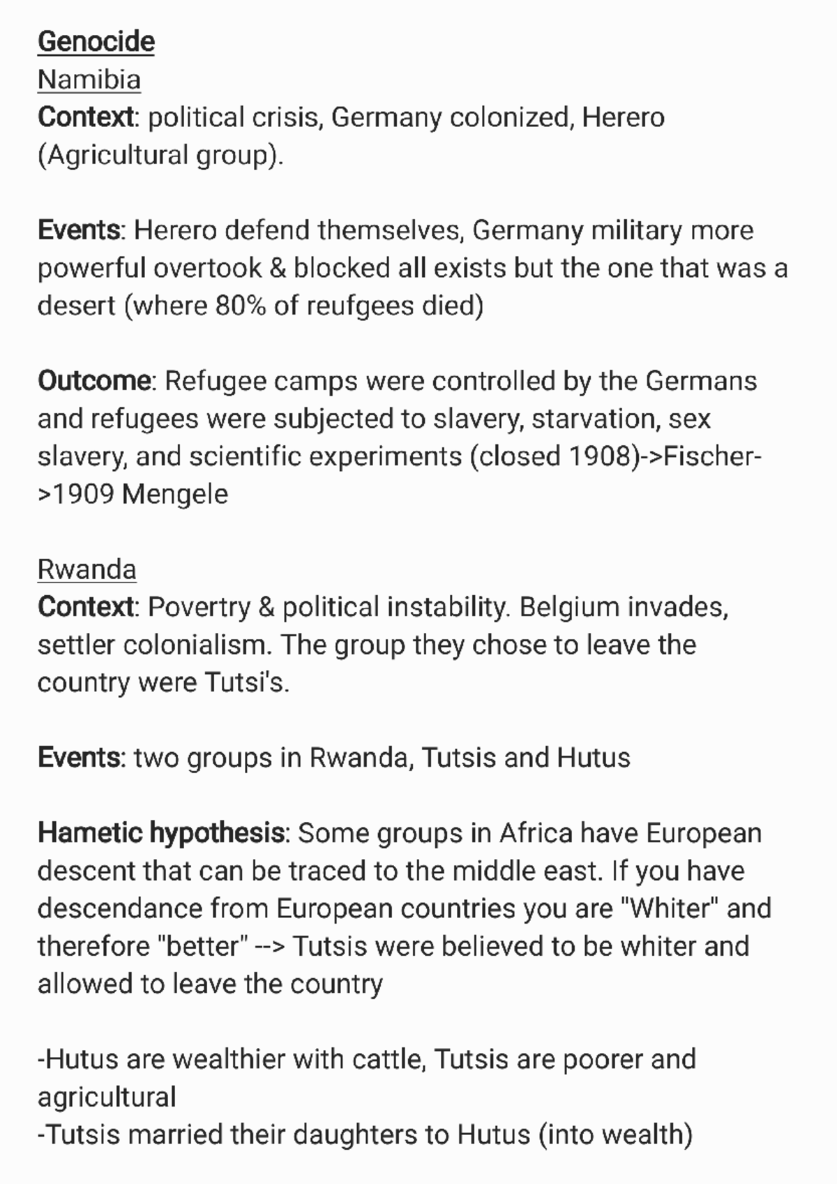 9/23 Week 4 Discussion Notes: Genocide in Namibia & Rwanda - Studocu