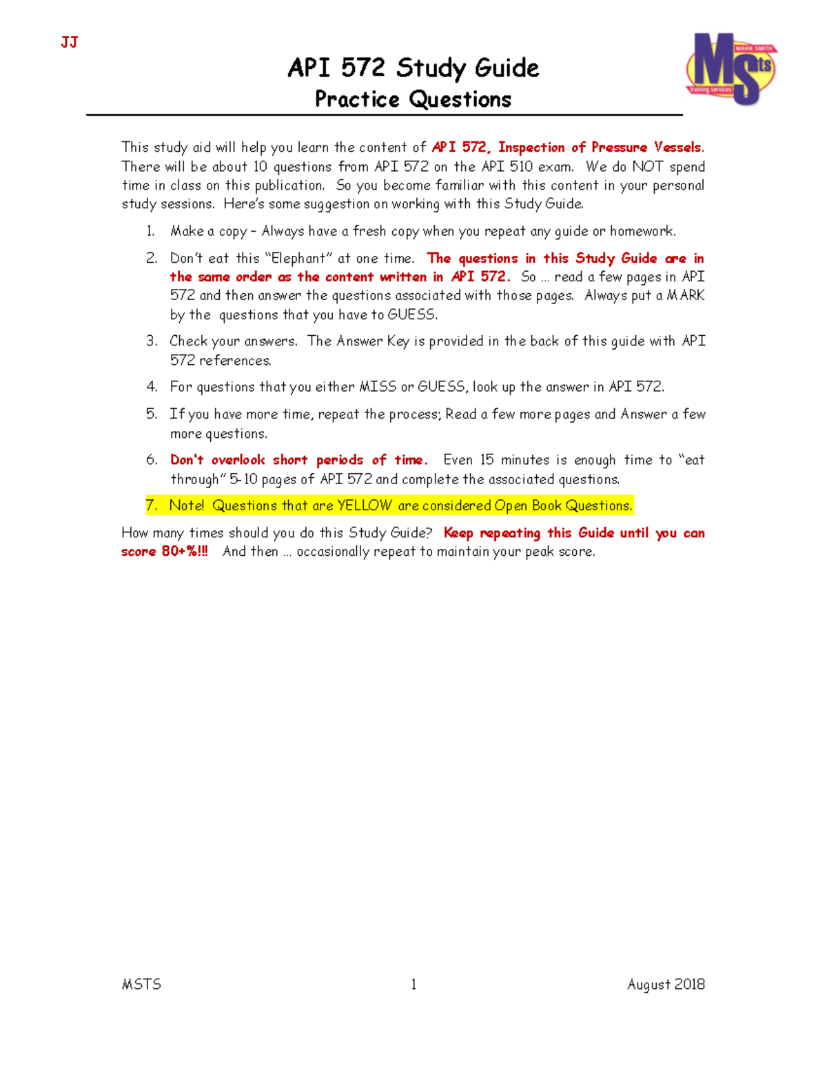 JJ API 572 Study Guide: Practice Questions for Exam Prep - Studocu