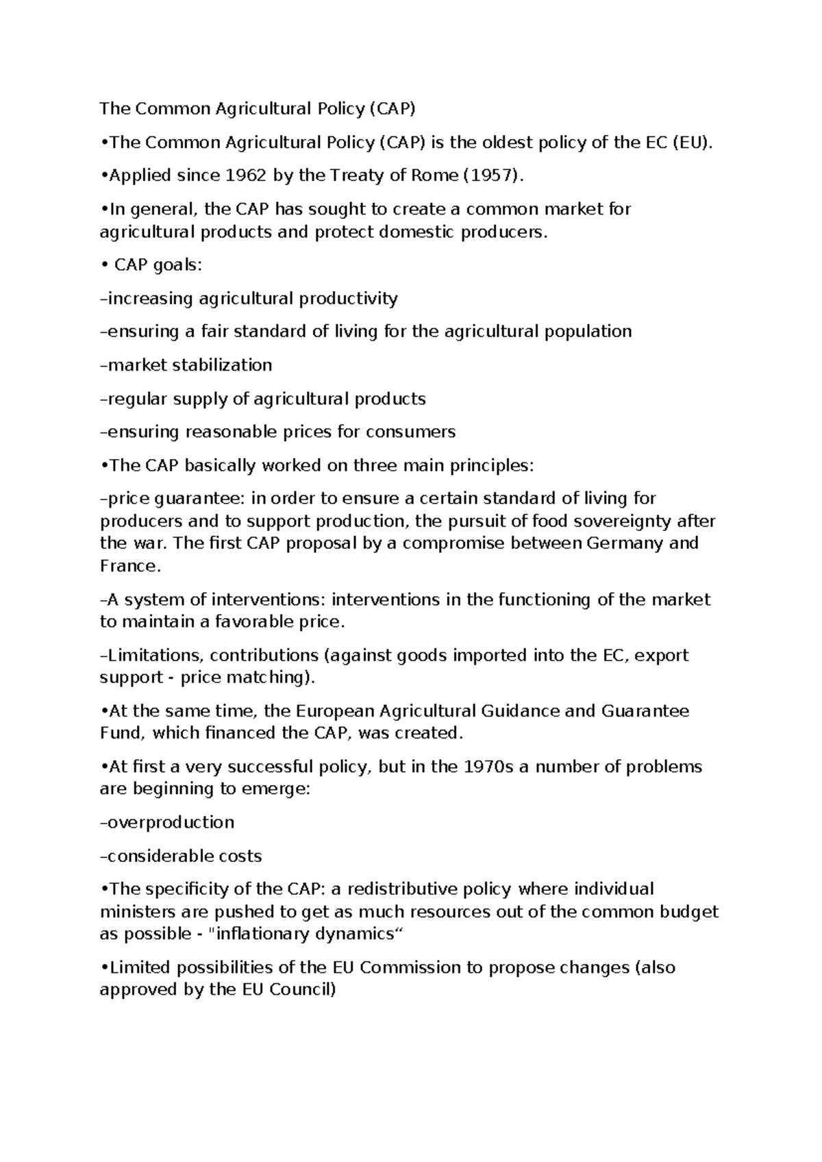 Common Agricultural Policy (CAP) Overview and Developments - Studocu