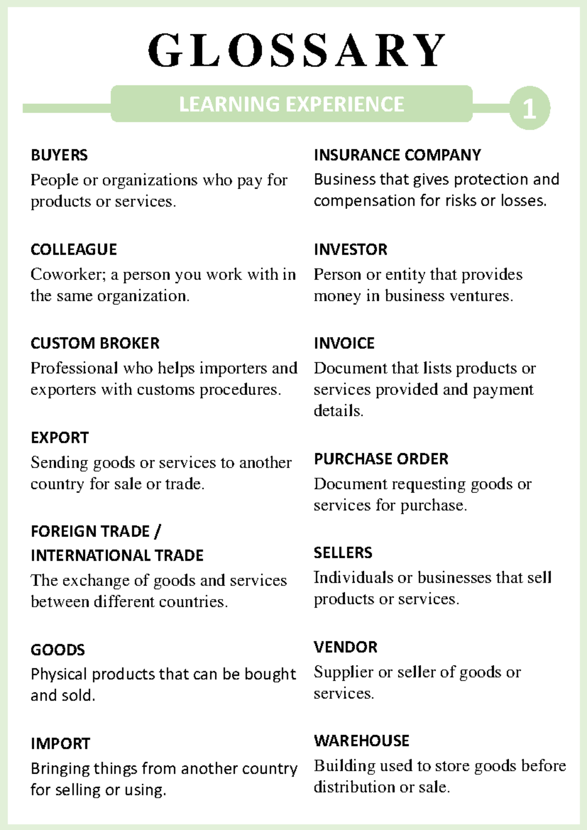 Glossary of Terms in International Trade (Comercio Exterior) - Studocu
