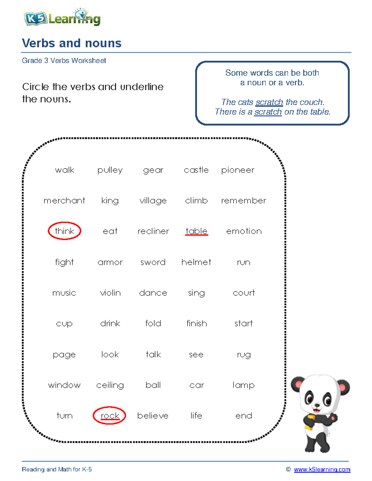Grade 3 Verbs and Nouns Worksheet - English Language Skills - Studocu