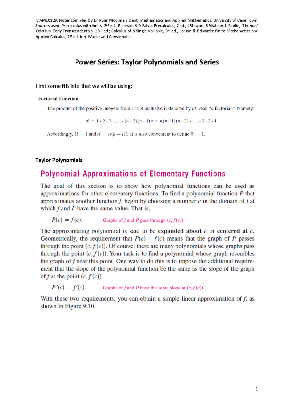 Taylor series et al - Summary Applied Calculus II - MAM1012S: Notes ...