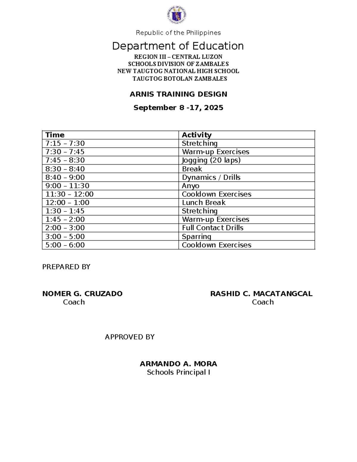 Arnis-training-design - Republic of the Philippines Department of ...