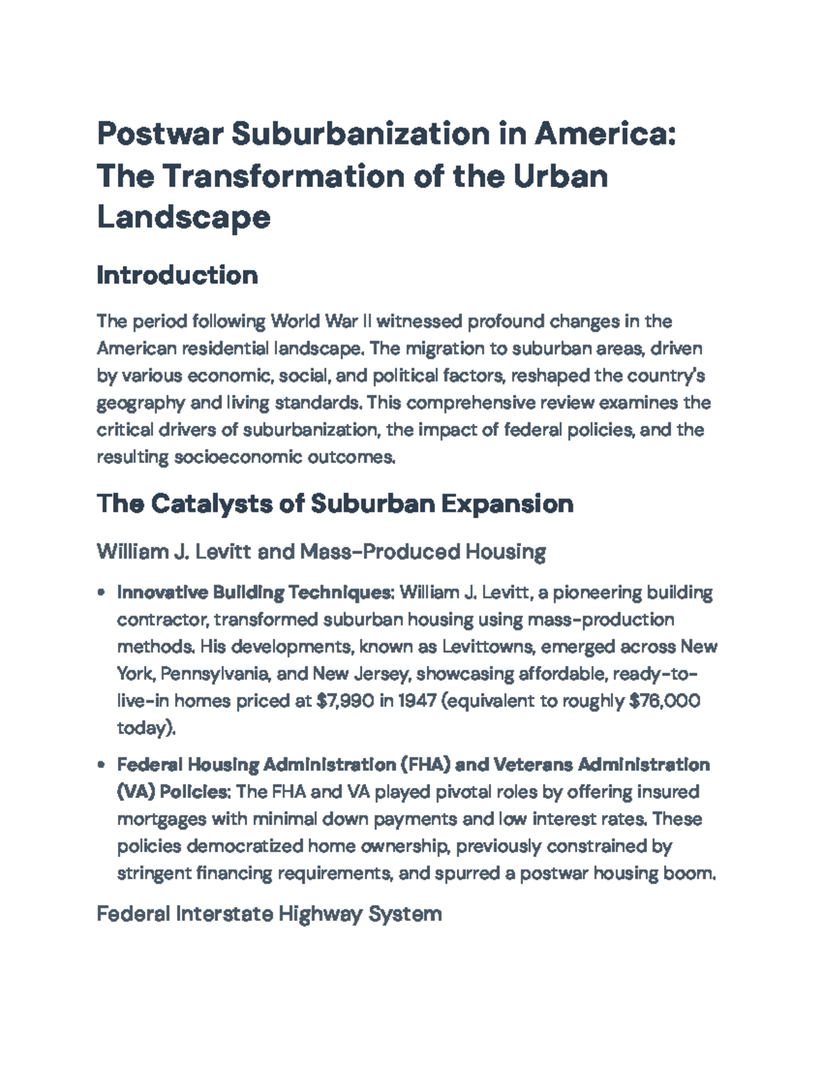 Postwar Suburbanization in America: Urban Transformations (HIST 201 ...