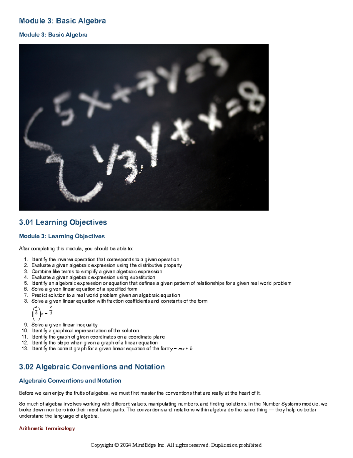 Module 3: Basic Algebra - Learning Objectives & Key Concepts - Studocu