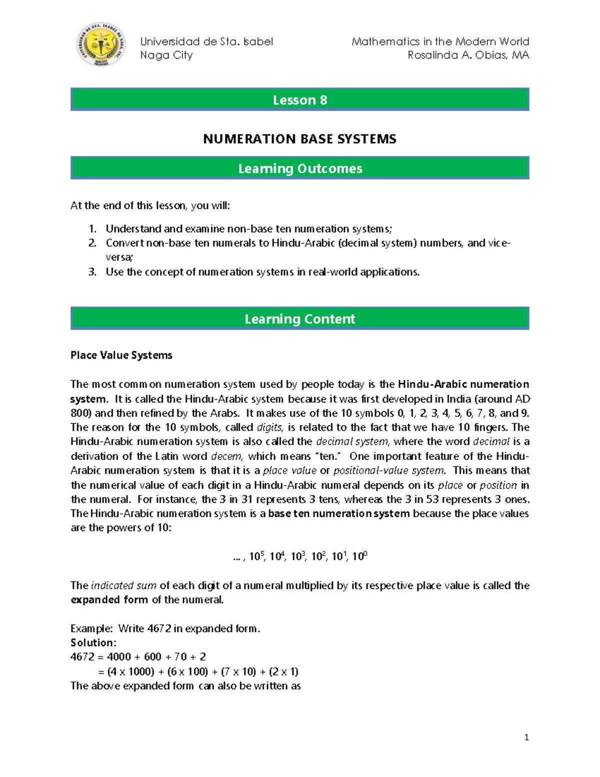 Mathematics in the Modern World - Naga City Rosalinda A. Obias, MA ...