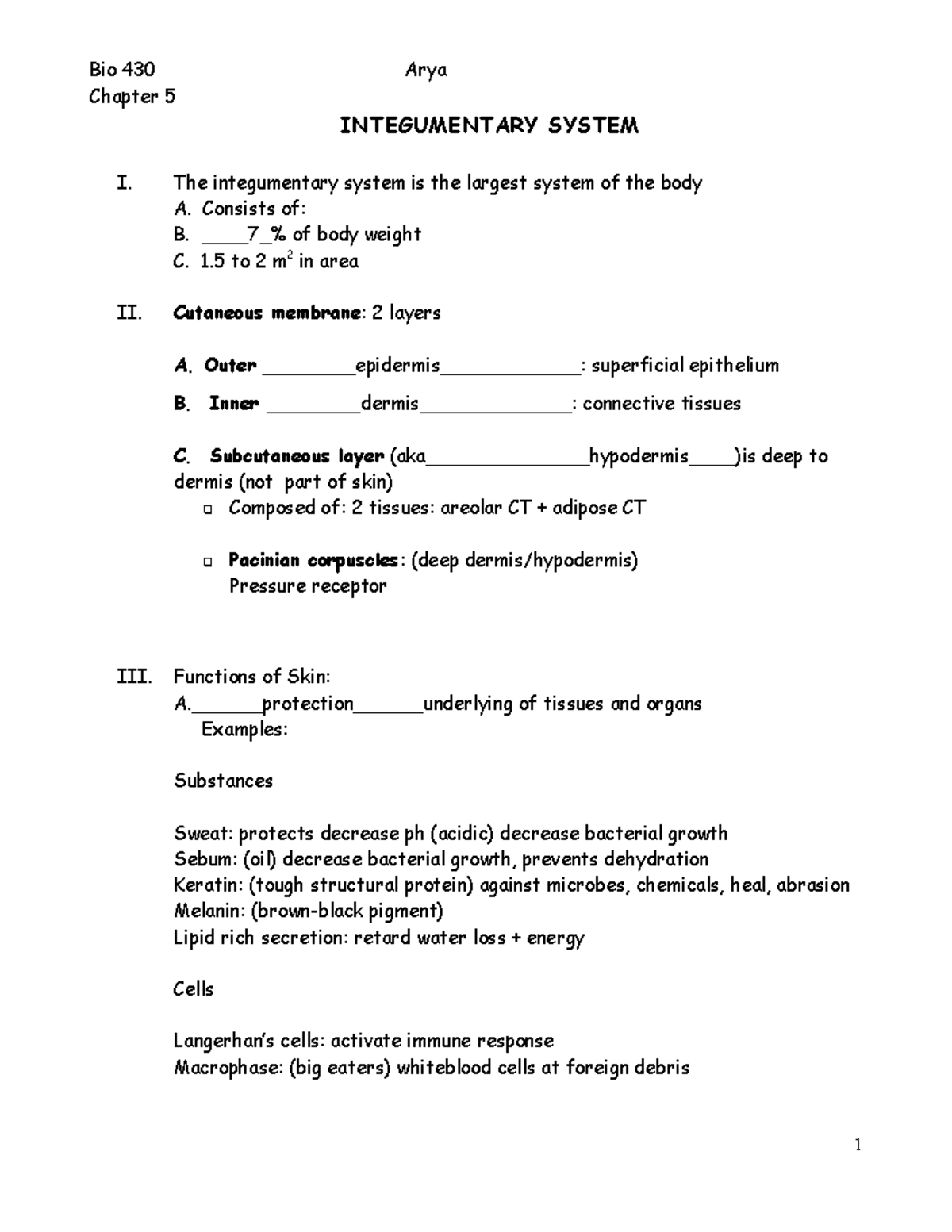 Bio 430: Chapter 5 - Overview of the Integumentary System Functions ...