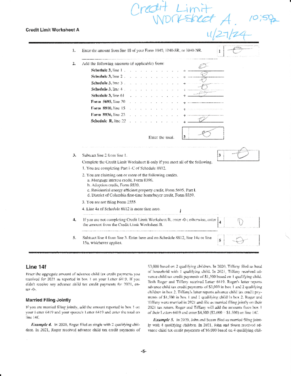 Credit Limit Worksheet A - 10:50 Credit Limit Worksheet A 1. Enter the ...