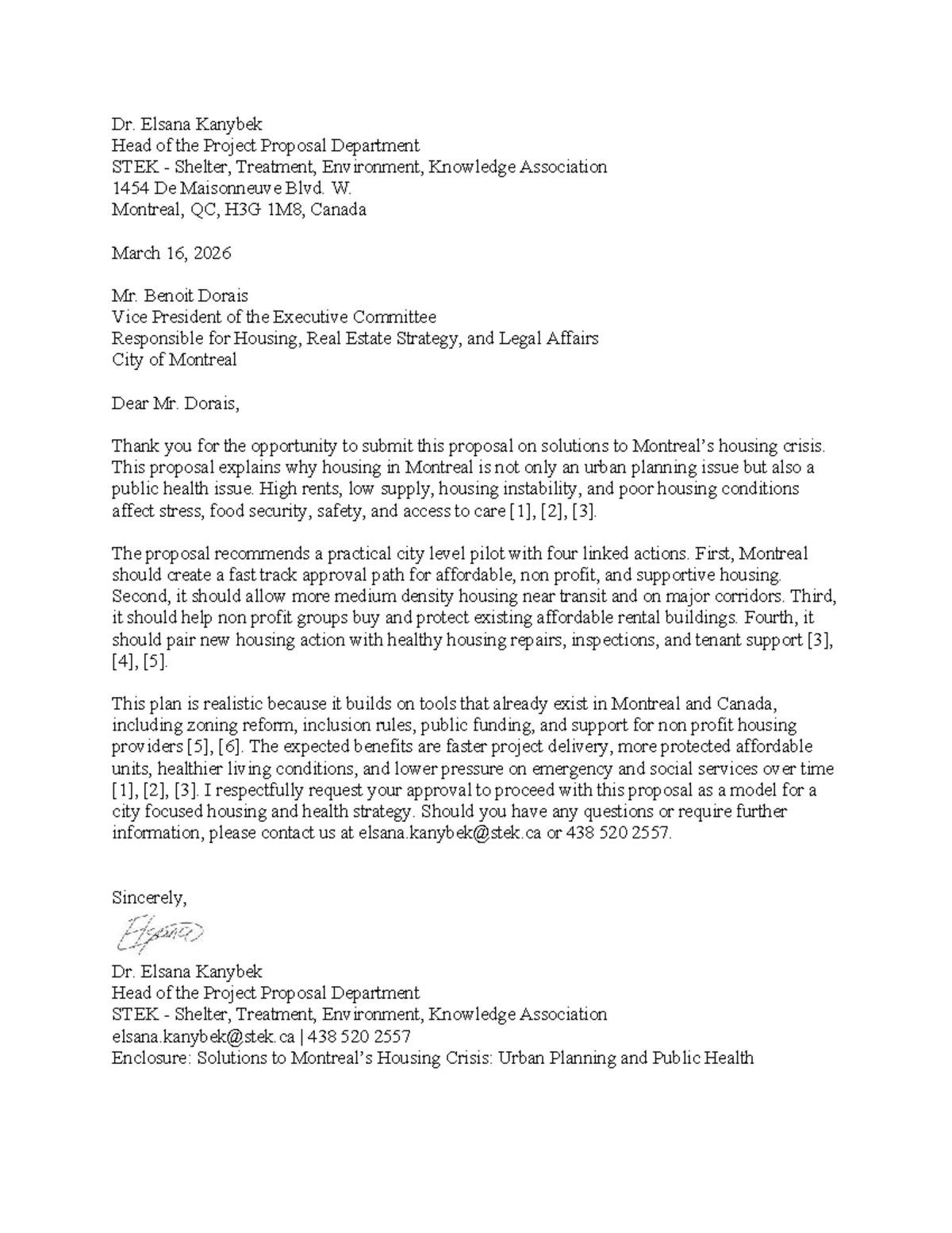Proposal for Healthy Housing and Fast Track Montreal: Addressing the ...