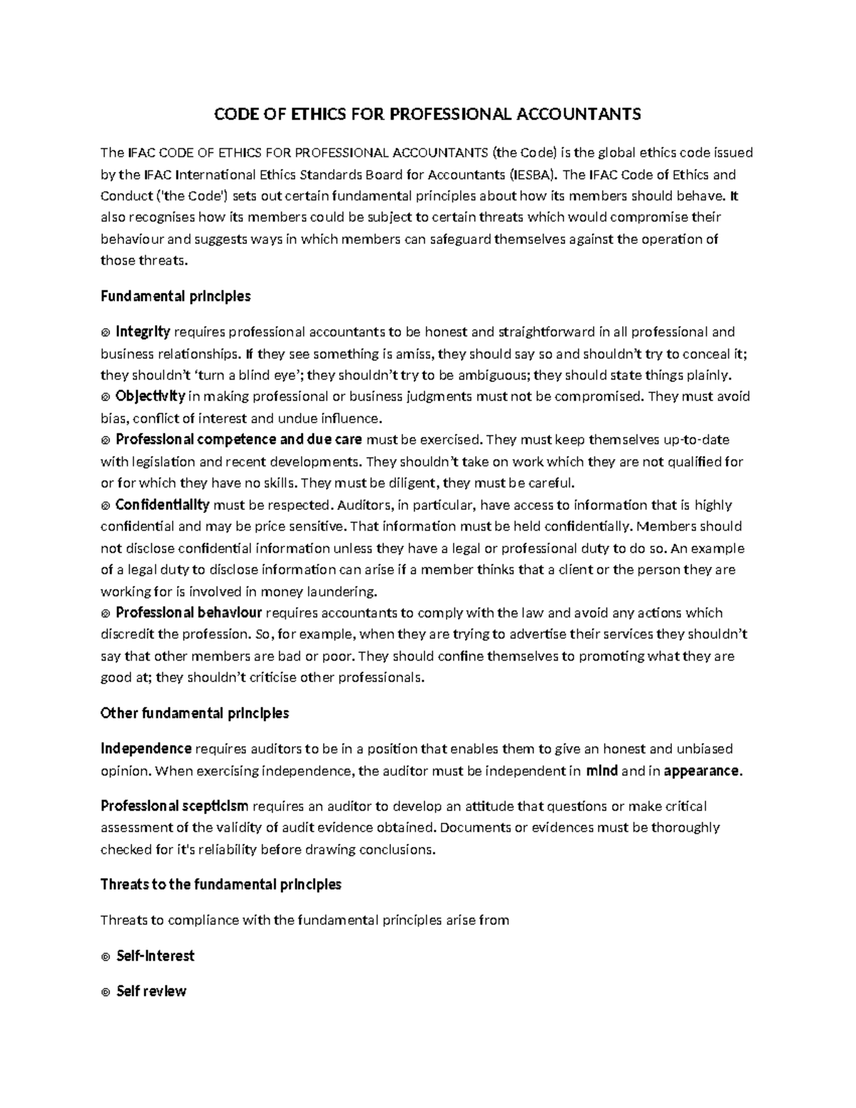CODE OF Ethics - Key Takeaways for Professional Accountants - Studocu