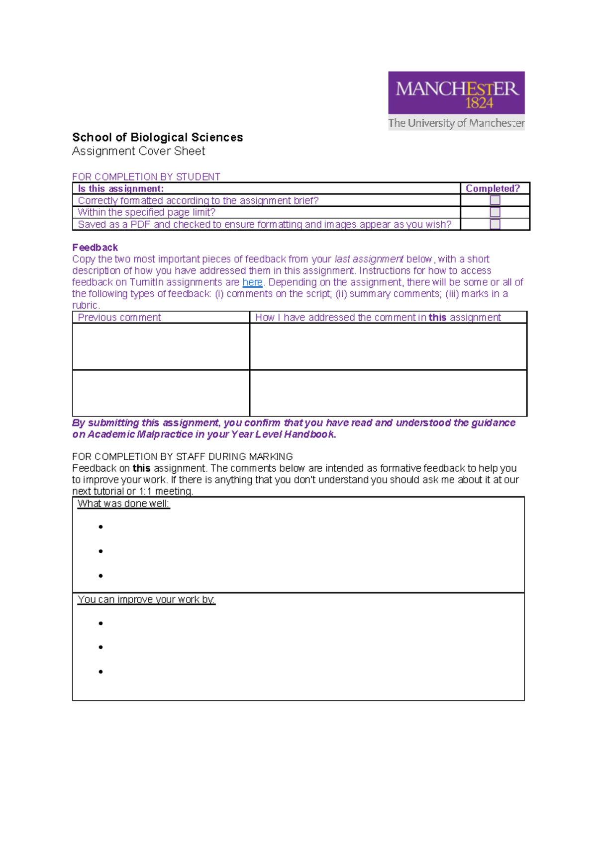 School of Biological Sciences Assignment Cover Sheet Guidelines - Studocu