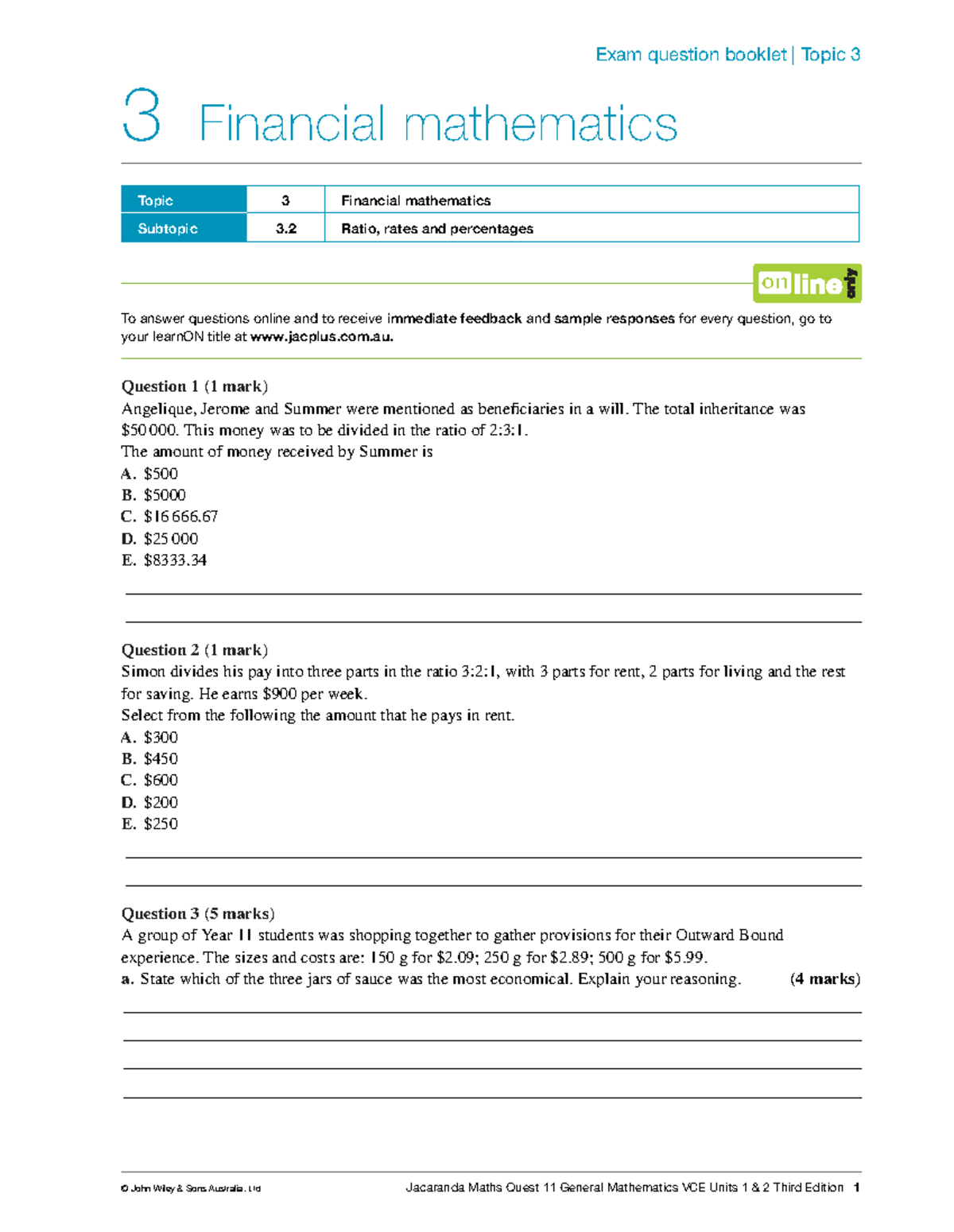 Exam Style Booklet - Practice Material for Financial Mathematics (VCE ...