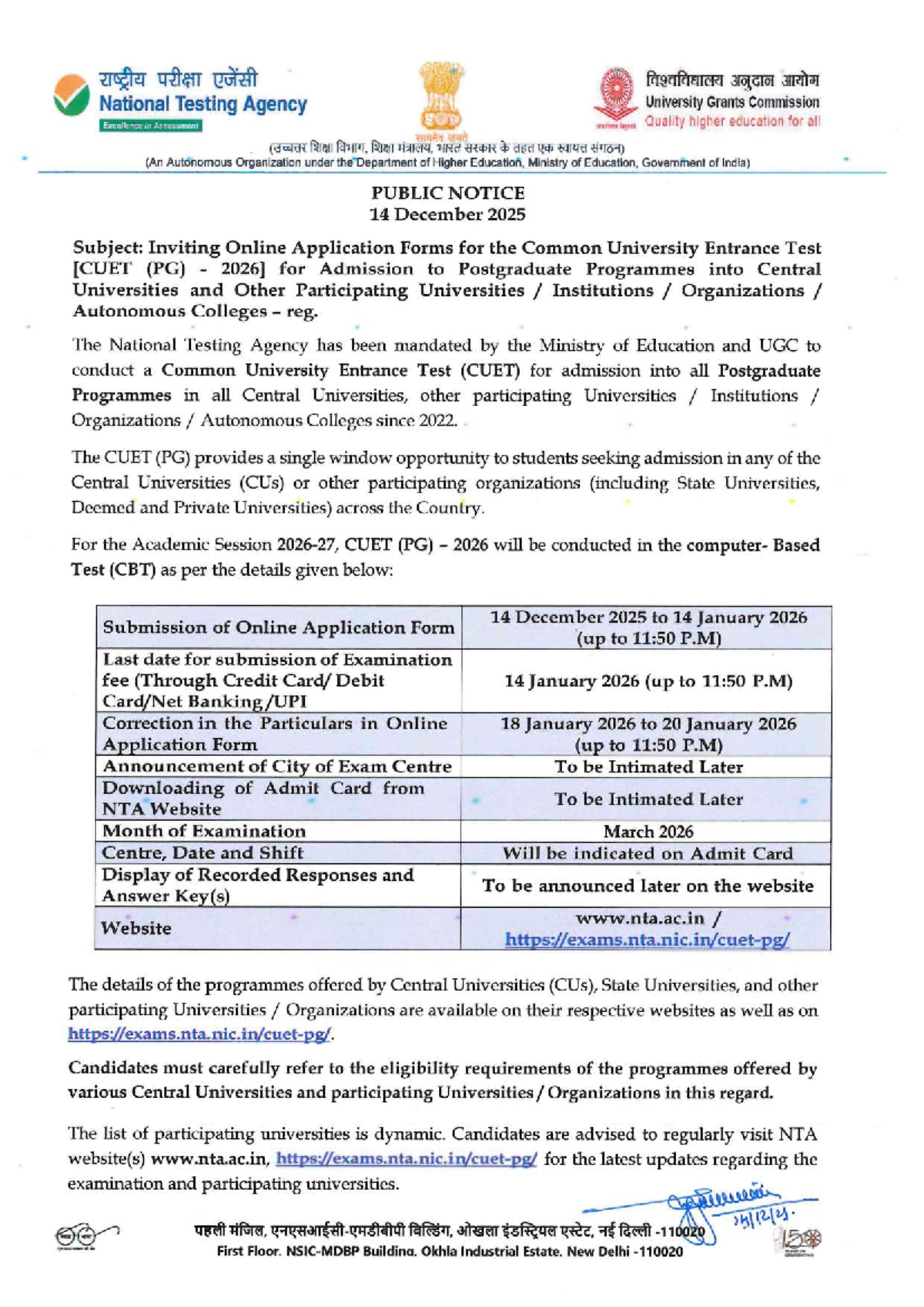 CUET (PG) 2026: Online Application Process and Exam Details - Studocu
