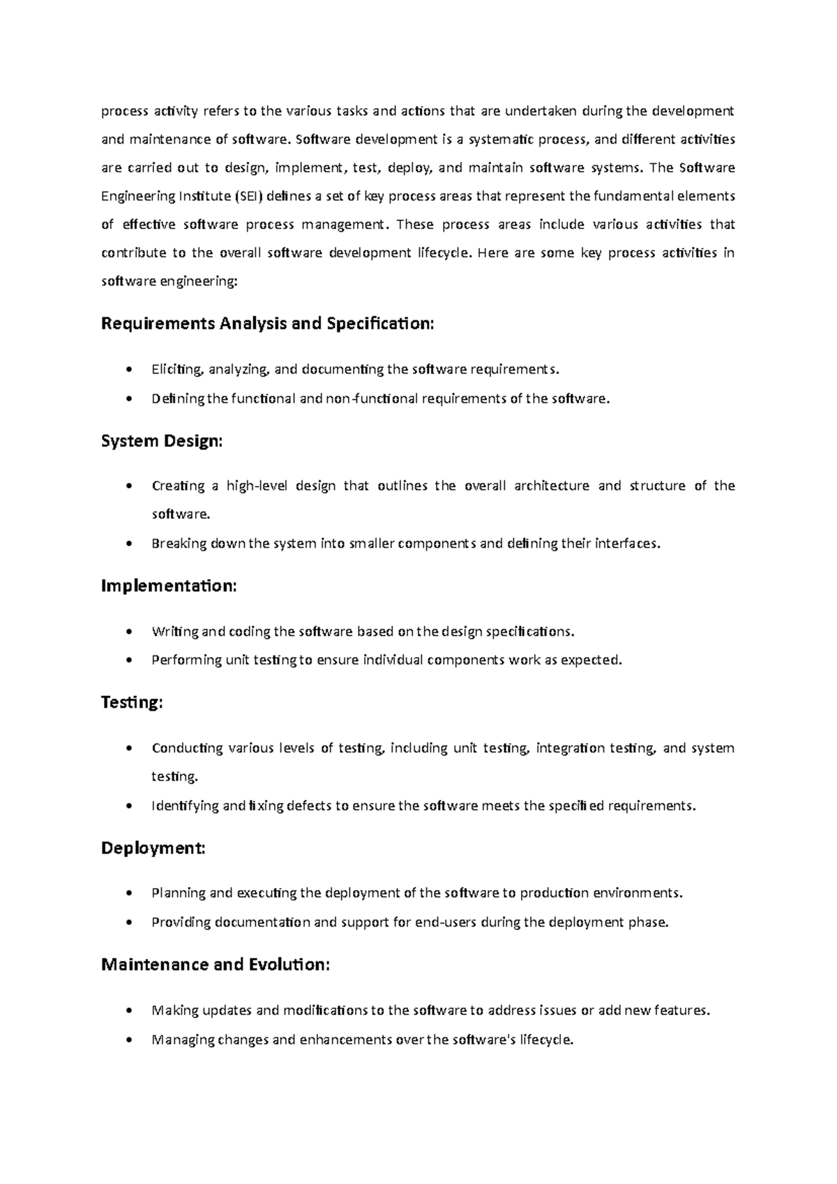 BS CS Process Activities: A Summary of Key Software Development Tasks ...
