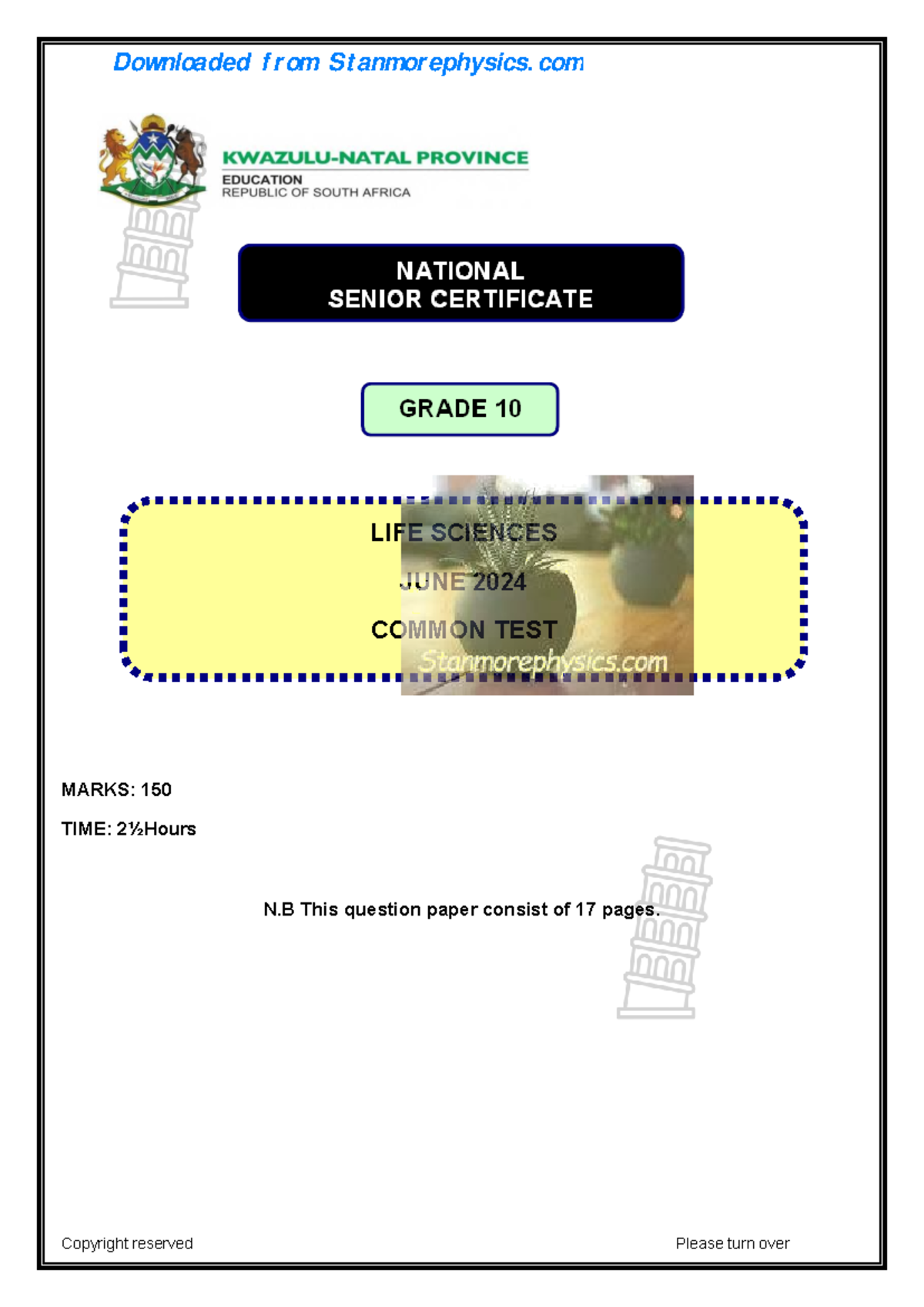 KZN Life Sciences Grade 10 June 2024 Common Test Question Paper & Memo ...