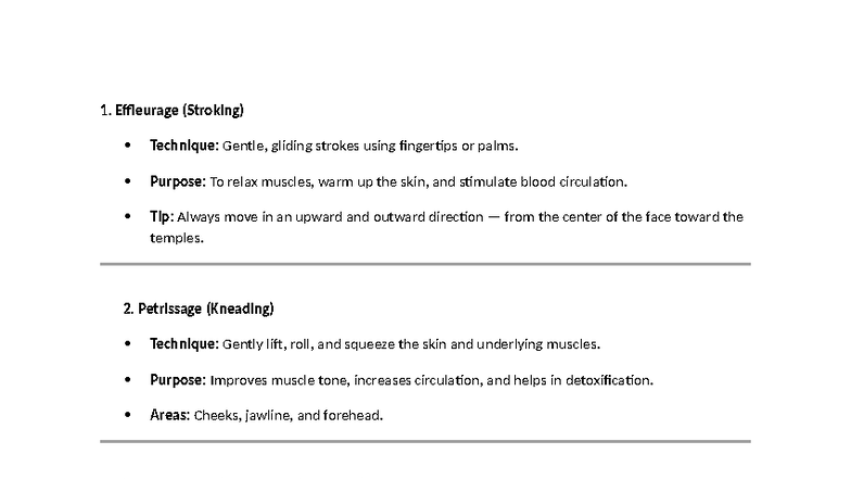 1 - Lecture on Facial Massage Techniques and Benefits - Studocu