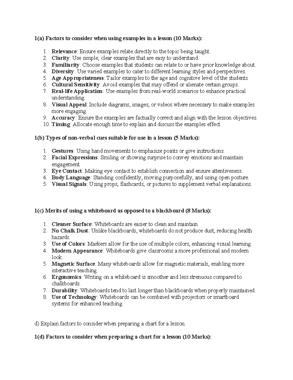 PEER Teaching AND Media Revision Material - 1(a) Factors to consider ...