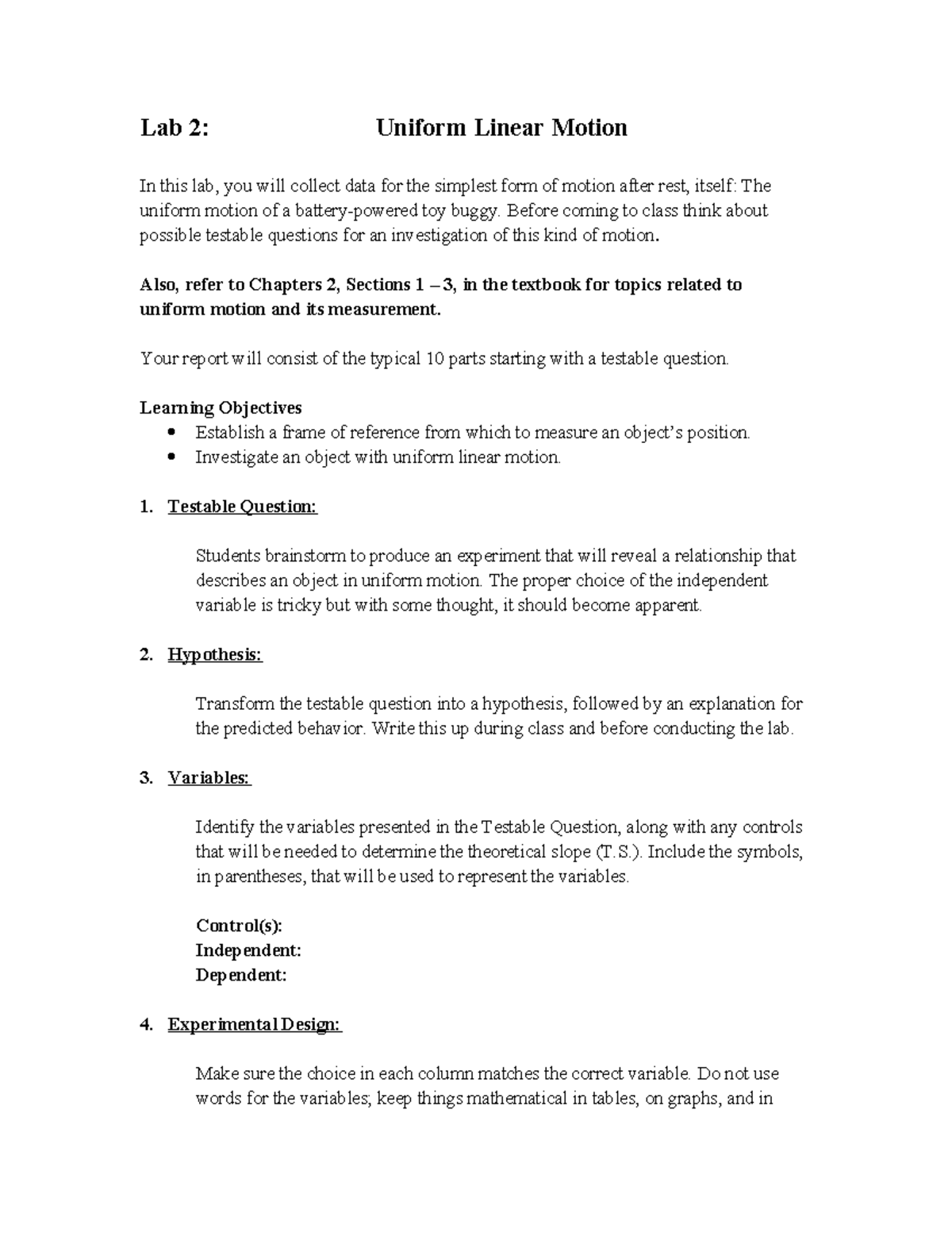 PHY111L Lab 2: Investigating Uniform Linear Motion Through ...