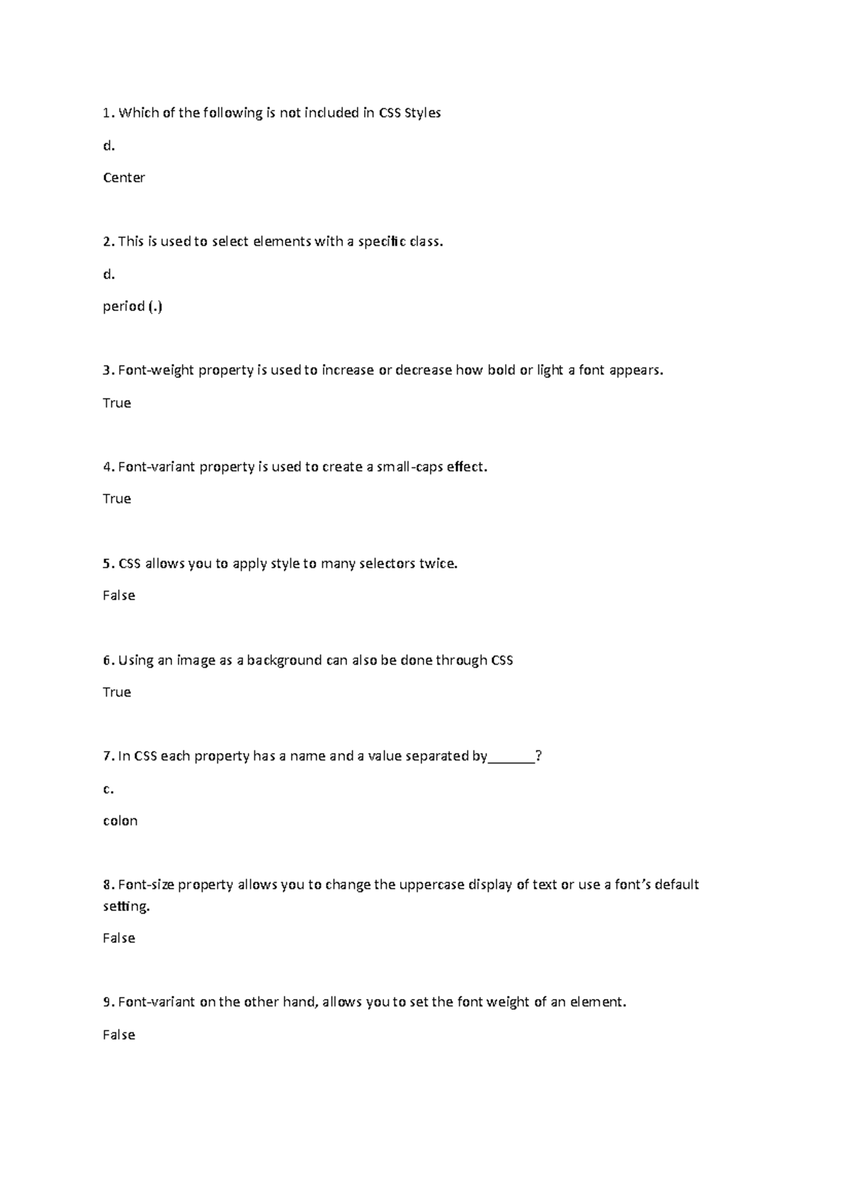 Long Quiz Week 12 - CSS, Presentation & HTML Concepts - Studocu