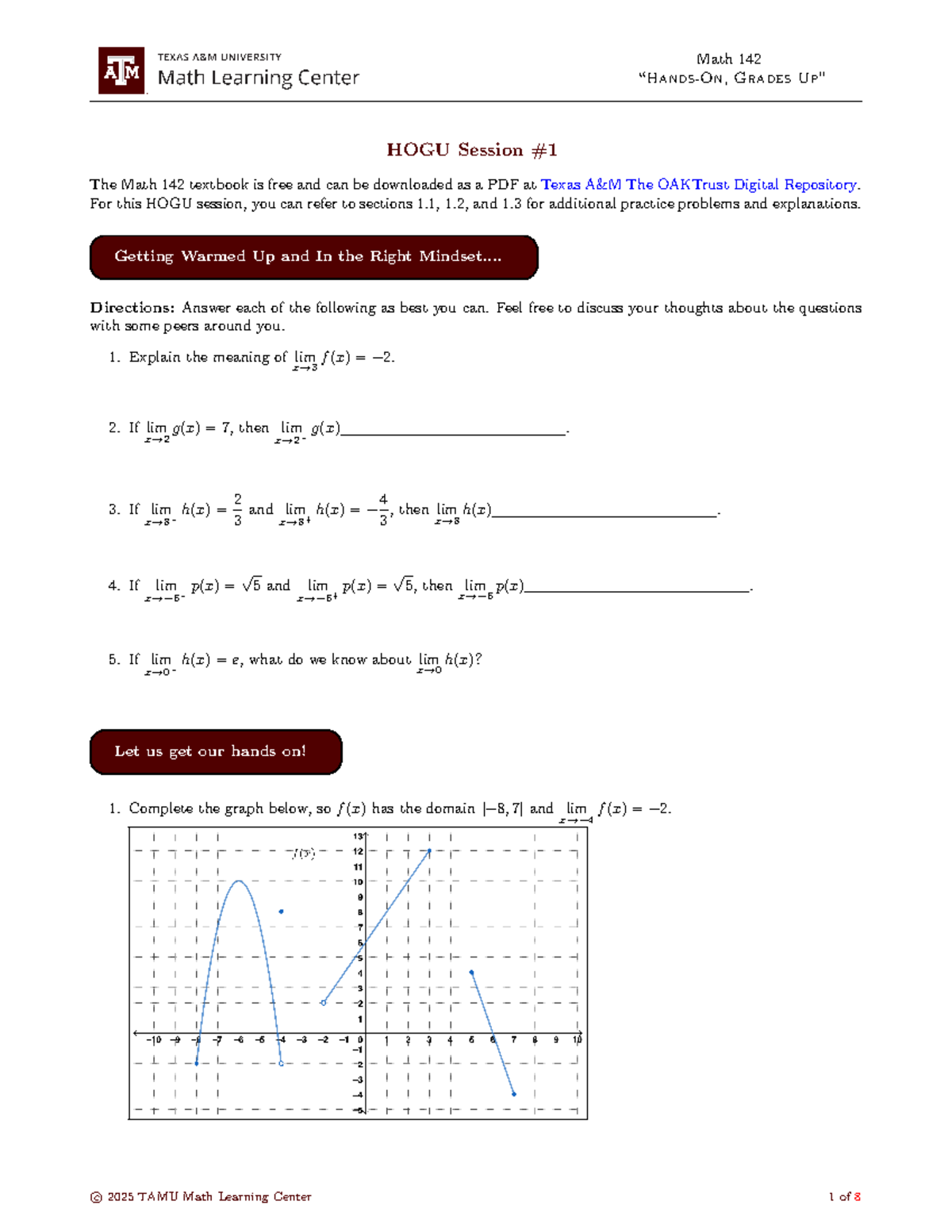 MATH142 HOGU Session 1 Spring 2025v3 - Math 142 “Hands-On, Grades Up ...