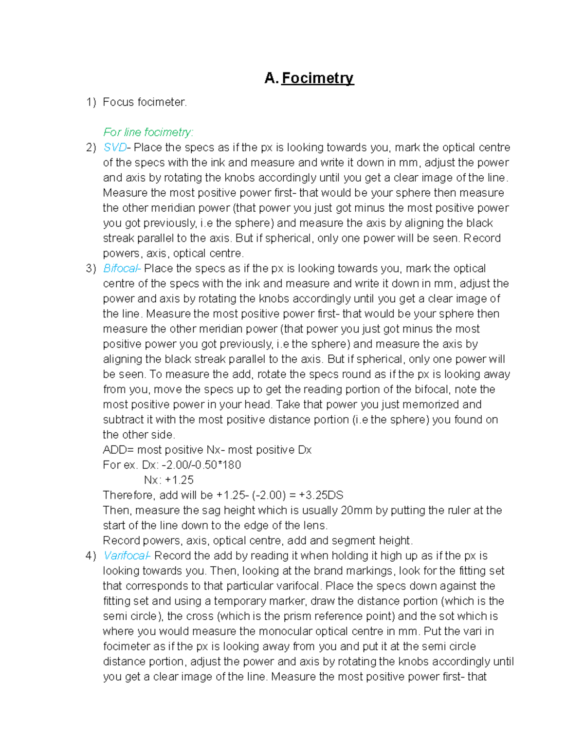**Practical Techniques Overview for Optometry Students: Focimetry & Refraction** - Studocu