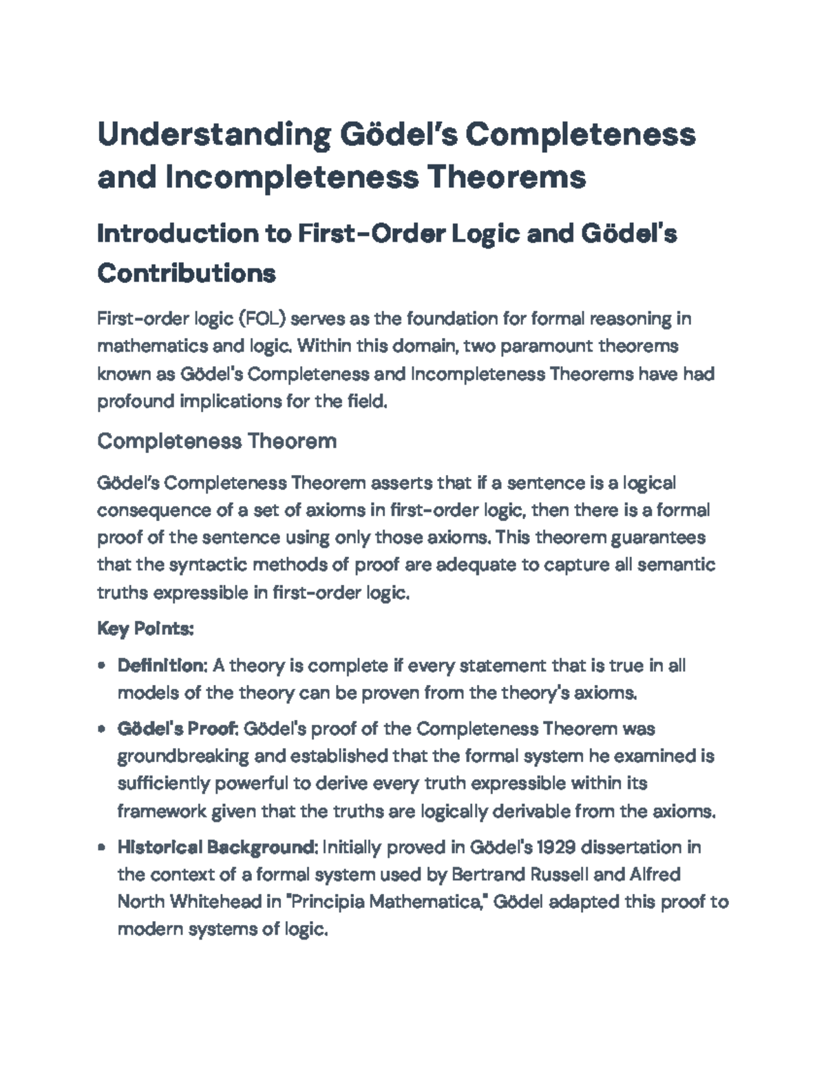 Gödel’s Completeness and Incompleteness Theorems: Insights ...
