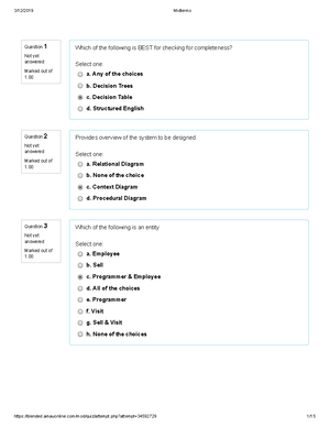 Midterm Quiz 2 Data Analysis - System Analysis, Design and Development - Studocu
