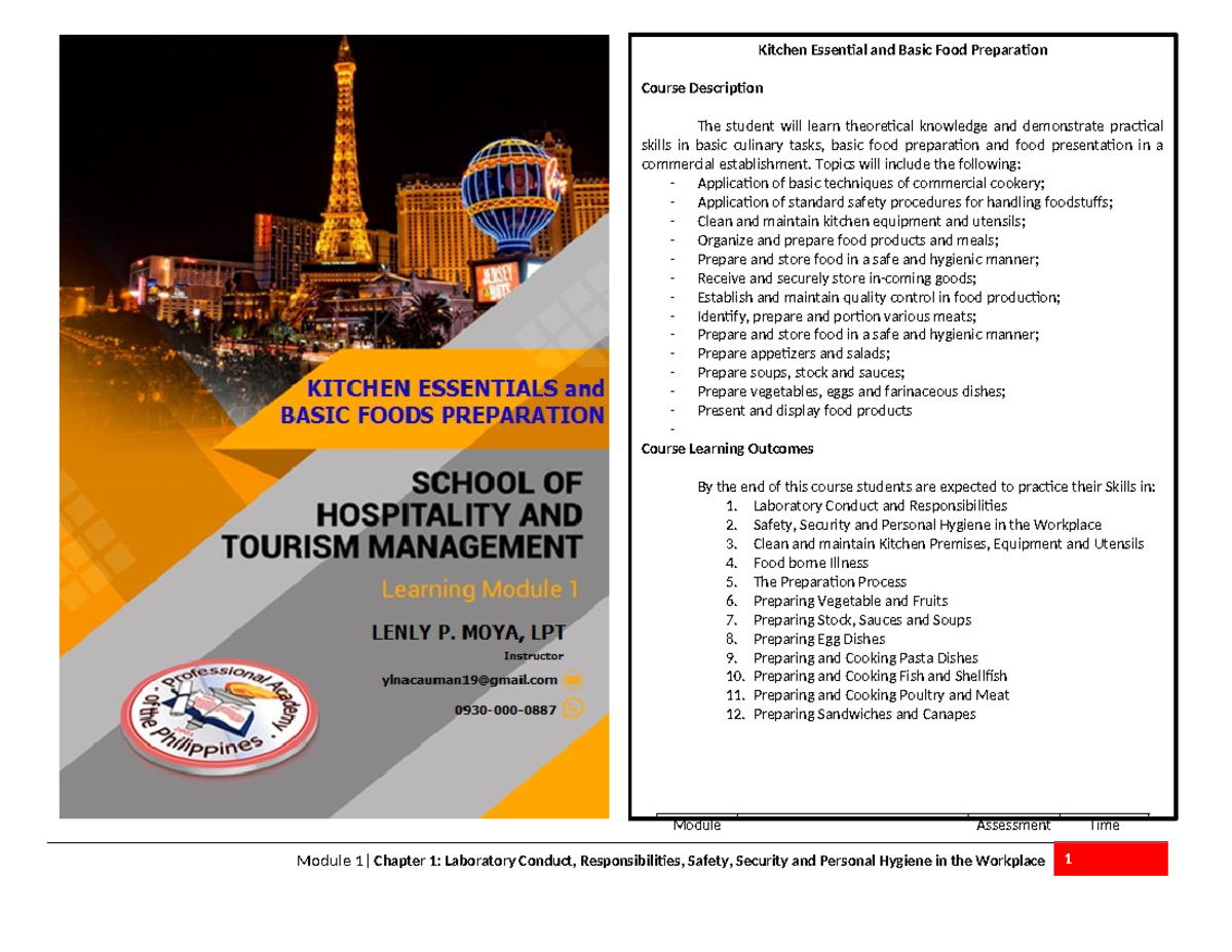 Kitchen Essentials & Basic Food Prep M1C1: Safety & Hygiene Guide - Studocu