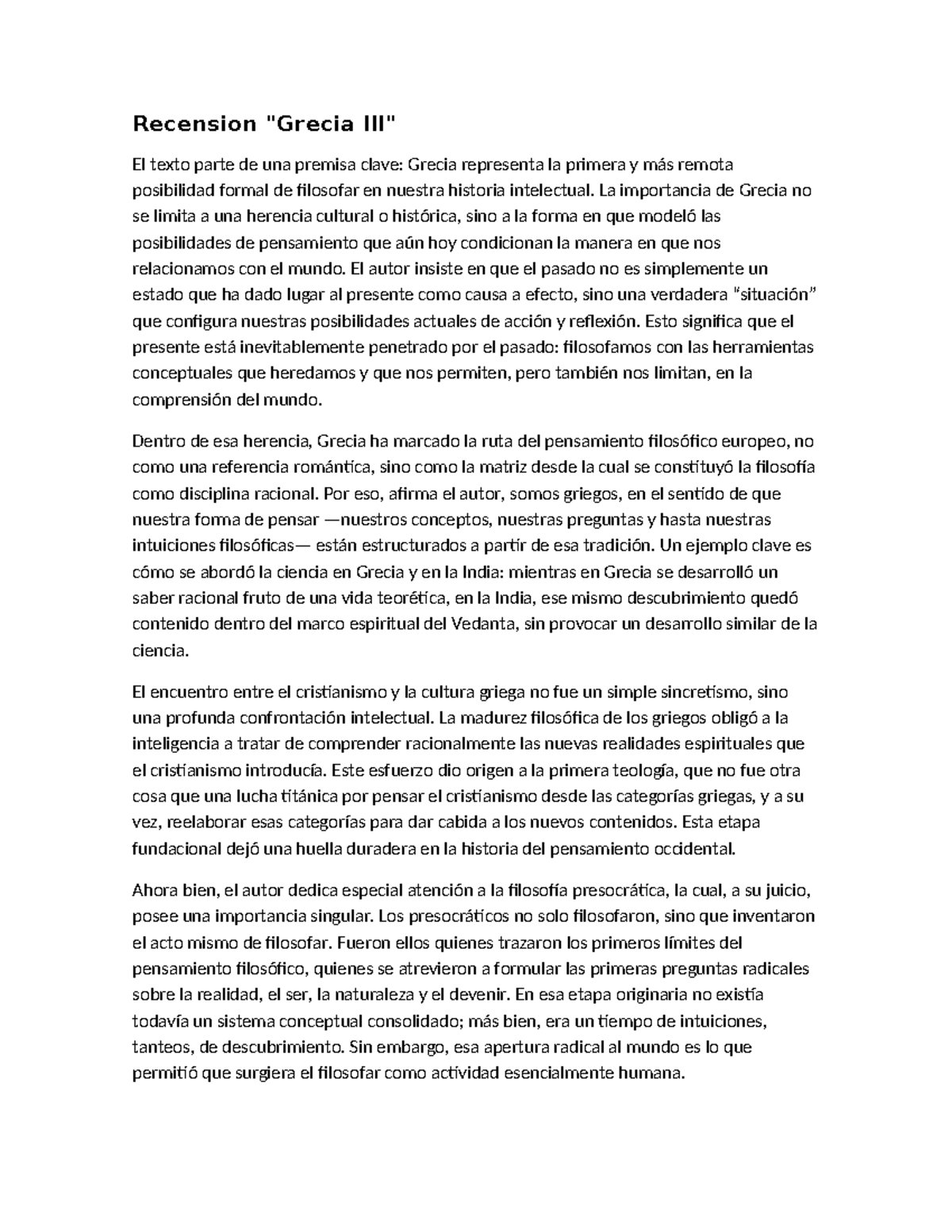 Recensión sobre la Filosofía Griega: Orígenes y Legado Intelectual ...