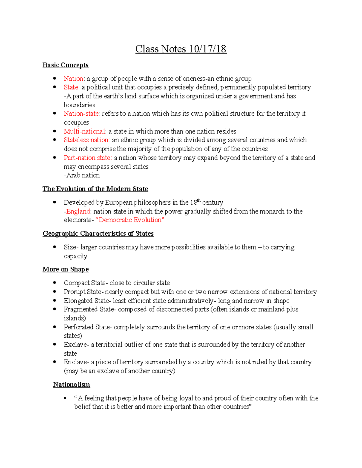 Lecture Notes on Nation, State, and Nationalism (Lecture 18) - Studocu