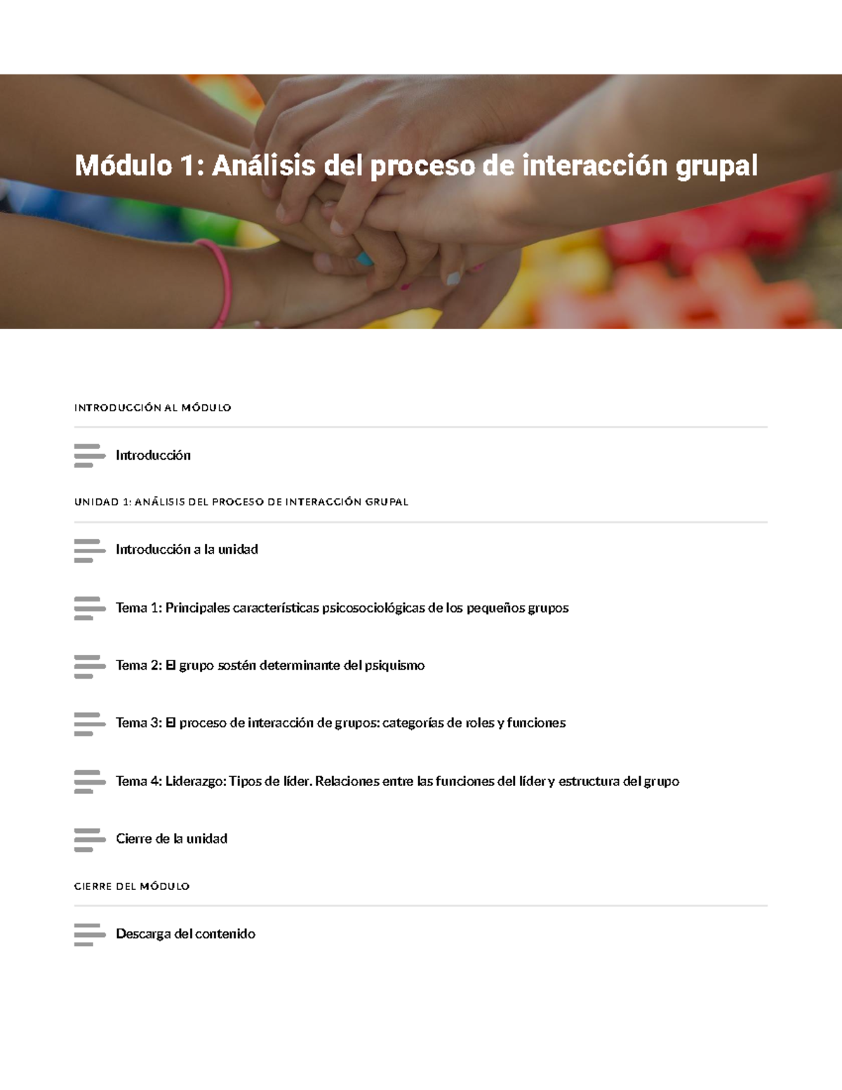Módulo 1: Análisis del Proceso de Interacción Grupal - Resumen - Studocu