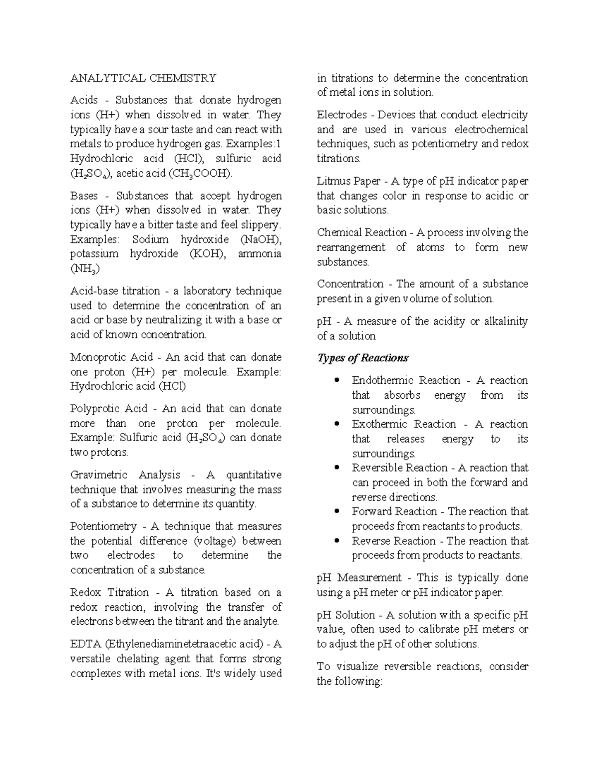 Analytical Chemistry Final Exam Study Guide - Studocu