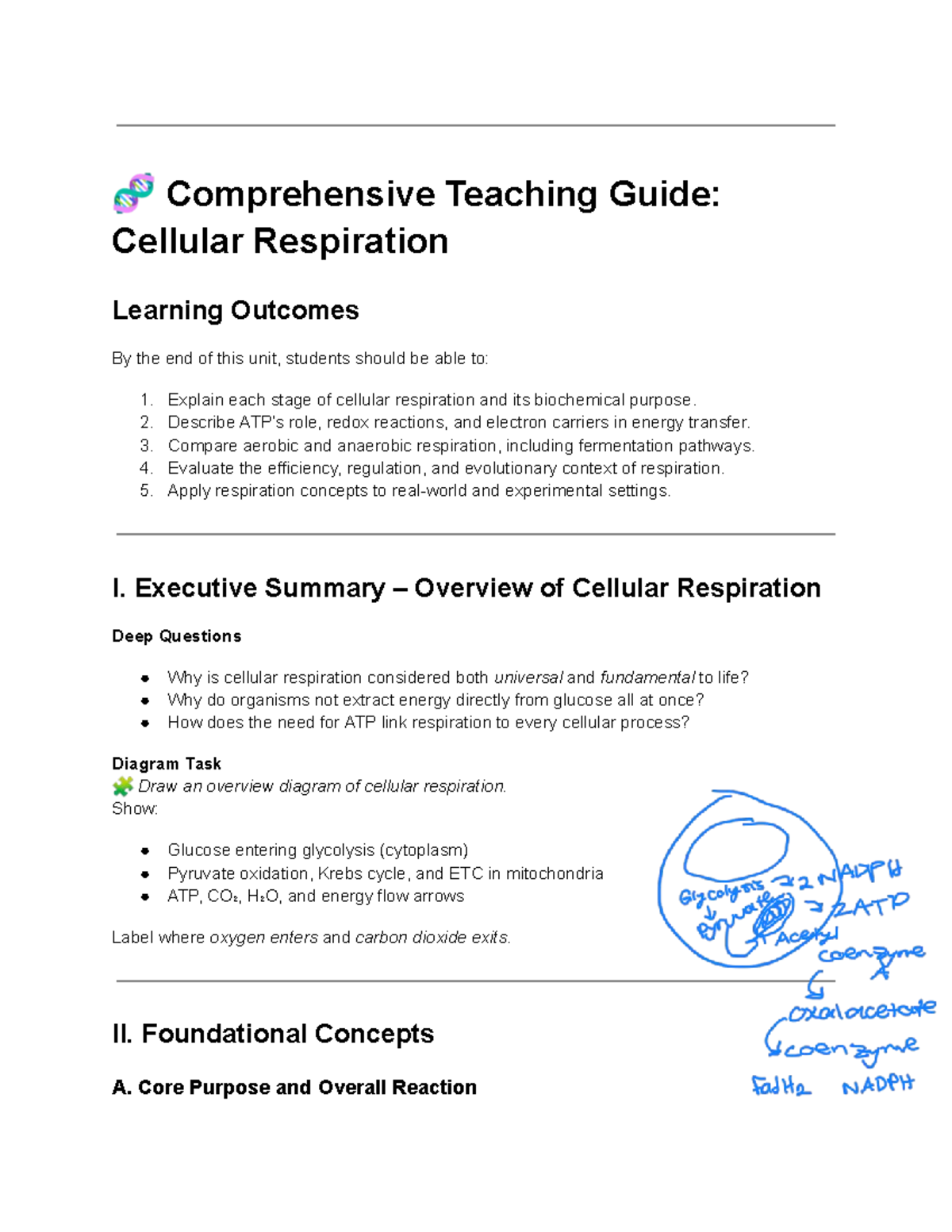 Unit 3.5 - Comprehensive Teaching Guide: Cellular Respiration Overview ...