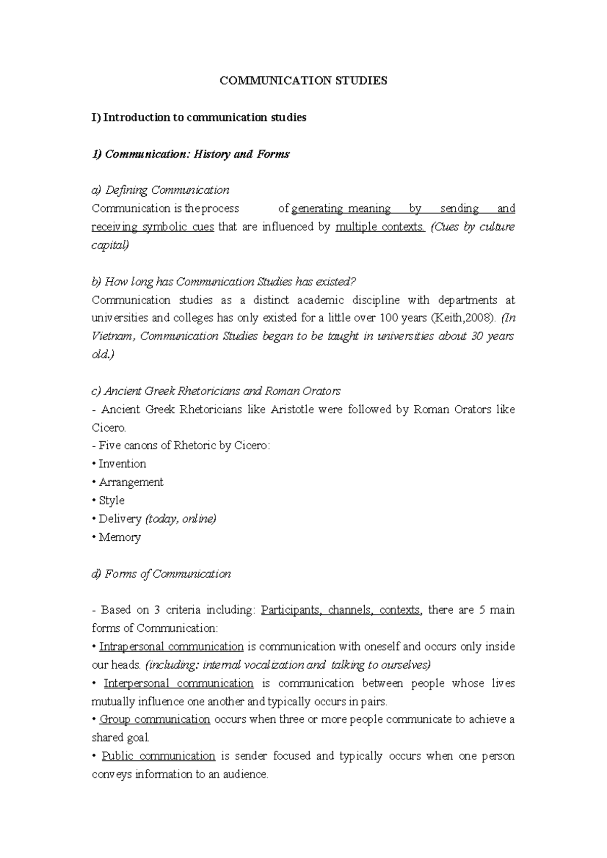 Lesson-1-CS - ...... - COMMUNICATION STUDIES I) Introduction to ...